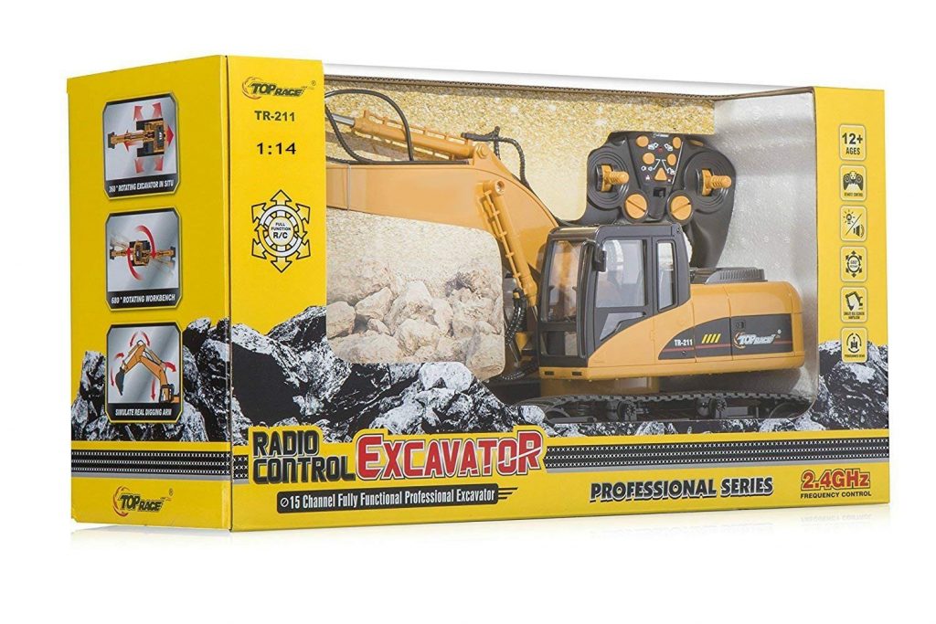 Top Race Remote Control 15 Channel Excavator, Metal Shovel Construction ...